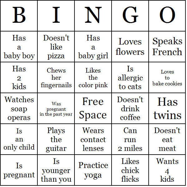 Baby Shower Ice Breaker Bingo Cards